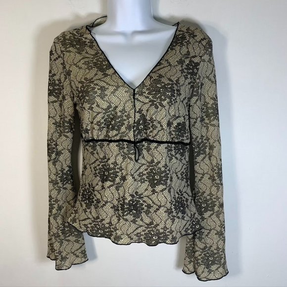 Vintage America | Tops | Y2k Glitter Lace Print Top | Poshmark